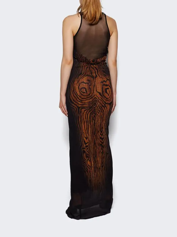 Jean Paul Gaultier Mesh Long Dress With Wood Print