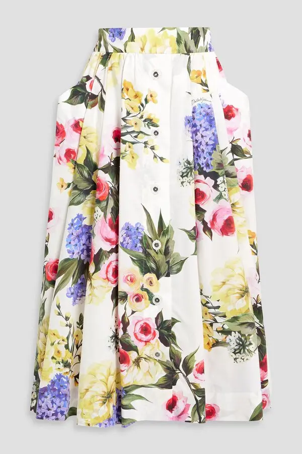 Dolce & Gabbana Pleated Floral-print Cotton-poplin Midi Skirt
