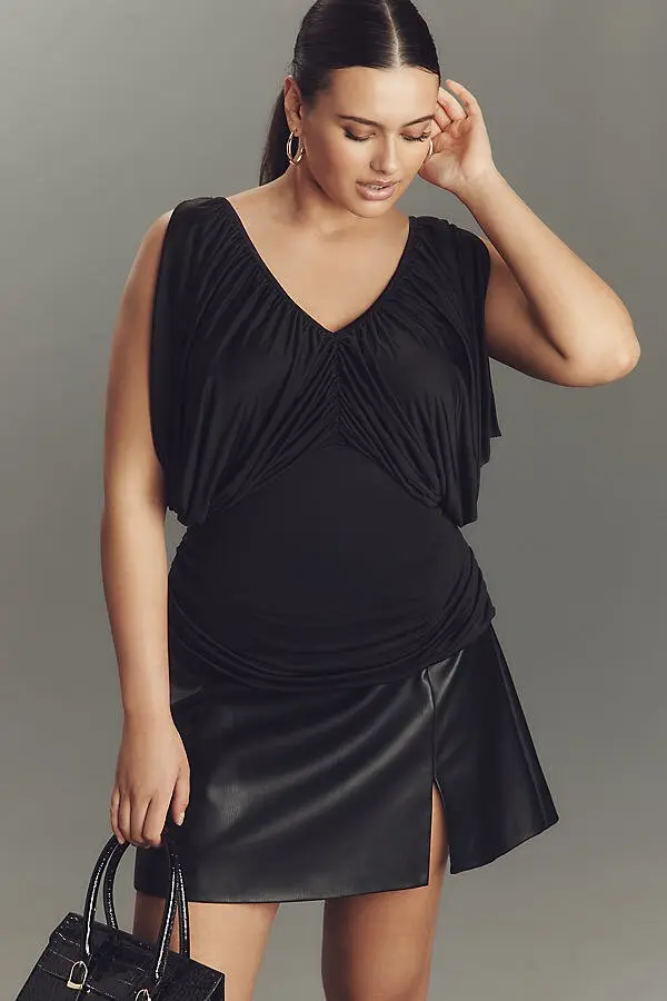 ELOQUII Shirred V-neck Top