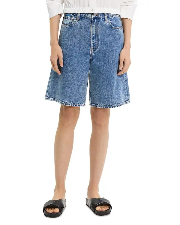 Theory High-waisted Relaxed Long Shorts - Ice Blue