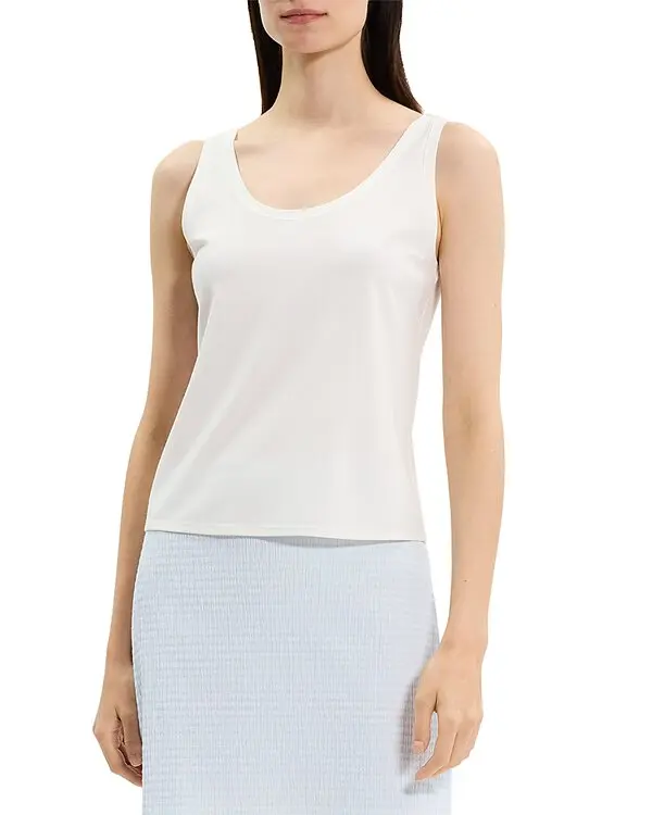 Theory Sweater Trim Double Scoop Tank - White