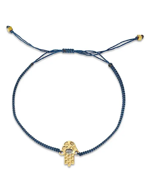 MOON & MEADOW 14k Yellow Gold Hamsa Hand Diamond Slider Bracelet