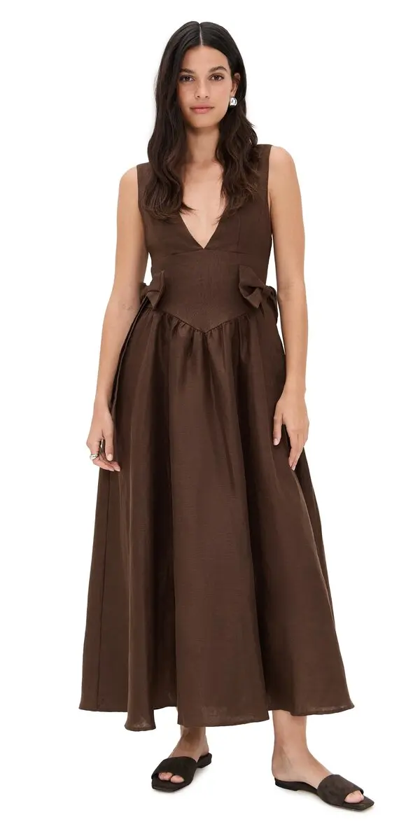 VRG GRL Linen Midi Dress - Chocolate