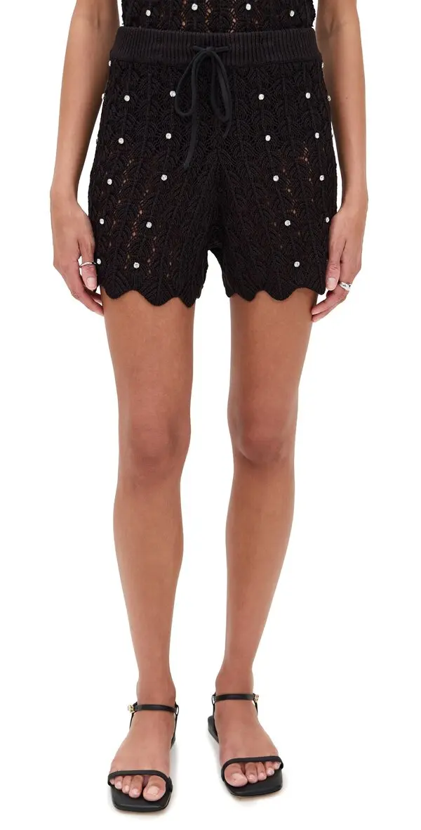 Generation Love Crystal Embellished Pointelle Shorts - Black