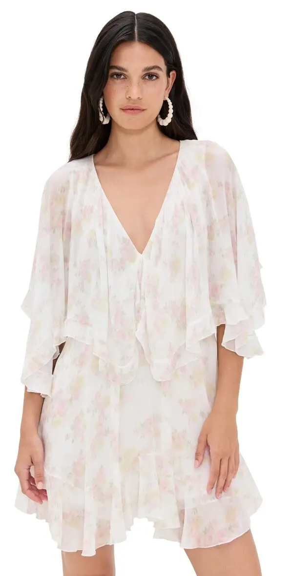 LoveShackFancy Avaline Mini Dress - White Peach