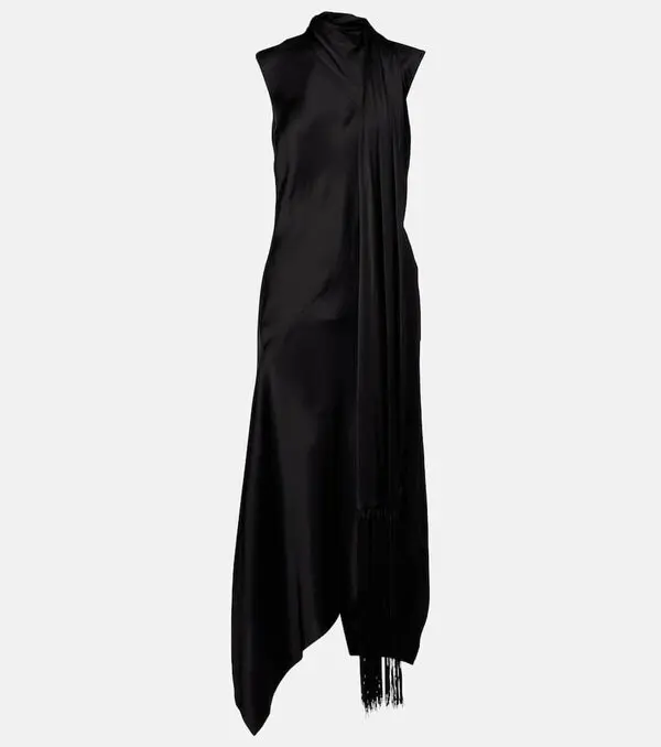 Acne Studios Fringed Scarf-detail Satin Midi Dress