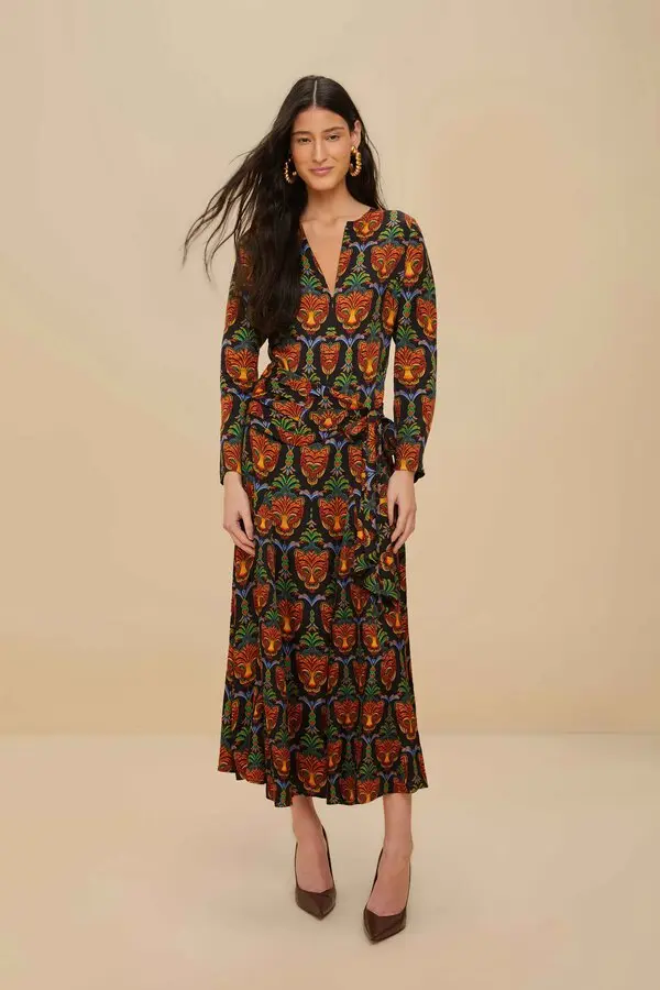 Farm Rio Printed Viscose Midi Dress