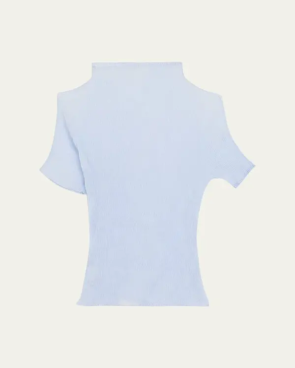 Issey Miyake Short-sleeve Plisse Chiffon Blouse - Nigella Blue