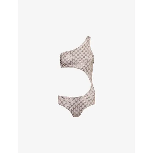 Gucci One-shoulder Monogram Swimsuit