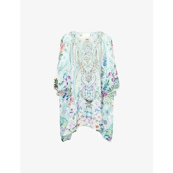 Camilla V-neck Printed Silk Kaftan
