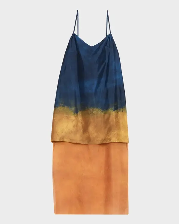 JASON WU Painted Stripe Organza-layered Midi Slip Dress