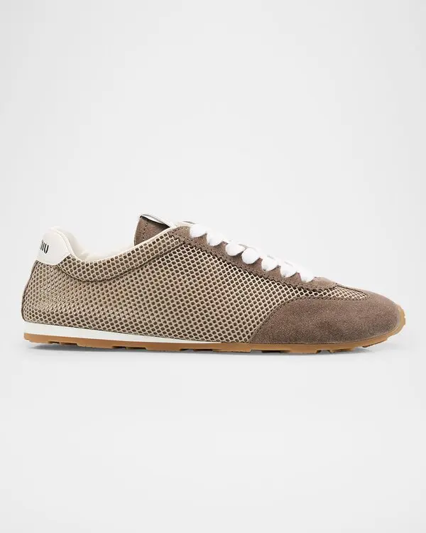 Miu Miu Low-top Mesh And Suede Sneakers - Argilla