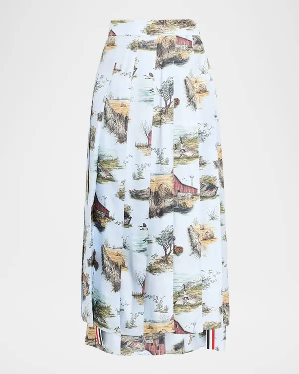 Thom Browne Scenic Toile Silk Twill Pleated Midi Skirt - Seasonal Multi