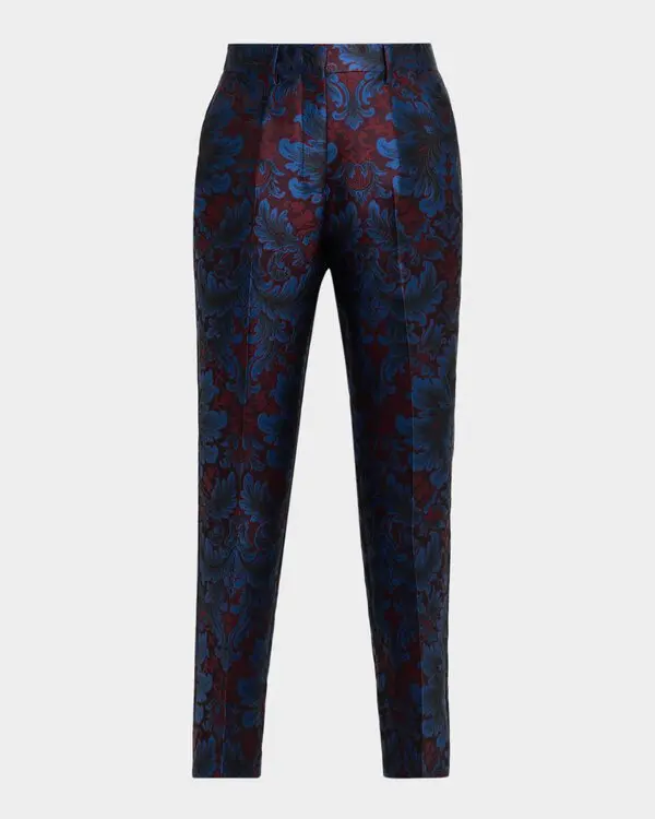 Etro Brocade Slim-leg Crop Trousers - Multicolour On Blue