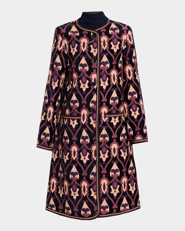Etro Reversible Jacquard Single-breasted Coat - Multicolour On Blue