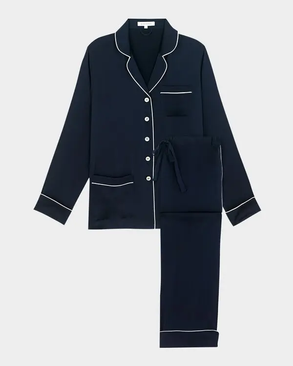 Olivia Von Halle Coco Straight-leg Silk Satin Pajama Set - Navy Ivory Core