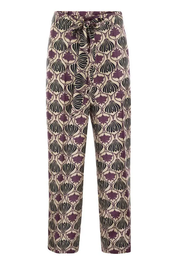 Max Mara Timec Printed Silk Trousers - Purple