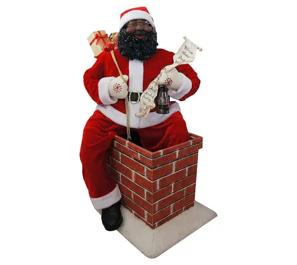 CHRISTMAS TIME 4' Music & Motion Black Santa Cl Aus In Chimney