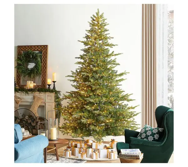 GLITZHOME 9' Led Pre-lit Green Full Fir Faux Ch Ristmas Tree