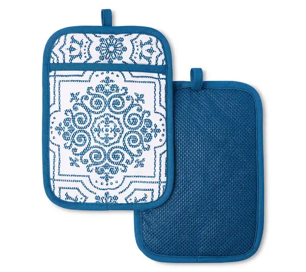 MARTHA STEWART Strie Medallion Pot Holder 2-pac K Set