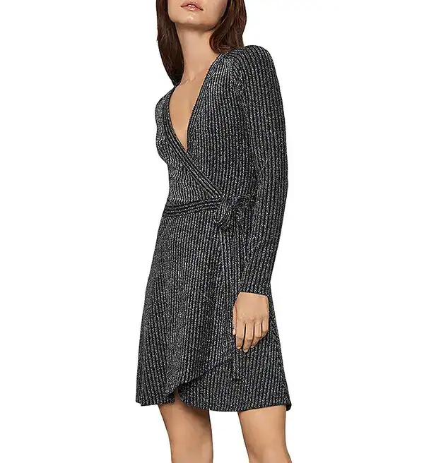 Bcbgmaxazria Metallic Rib-Knit Wrap Dress In Black Combo - 74% Off |  Editorialist