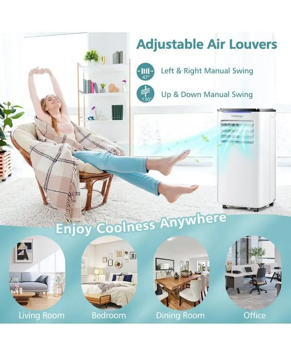 COSTWAY 5200 Btu Portable Air Conditioner 3-in-1 Ac Unit W/ Cool Dehum Fan Sleep Mode