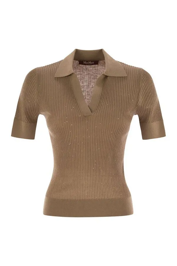MAX MARA STUDIO Uberta Sequin Polo Shirt - Brown
