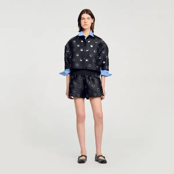 Sandro Rhinestone Wide Leg Shorts