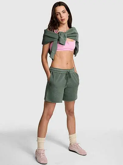 Pink Ivy Fleece Campus Shorts - Green