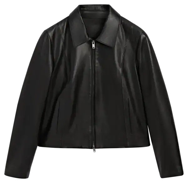 Massimo Dutti Nappa Leather Biker Jacket Black Editorialist