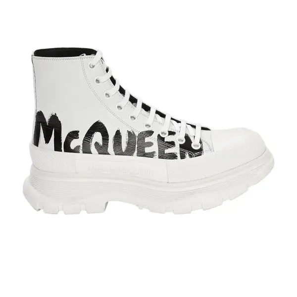 Alexander McQueen Tread Slick Graffiti Logo Boots - White