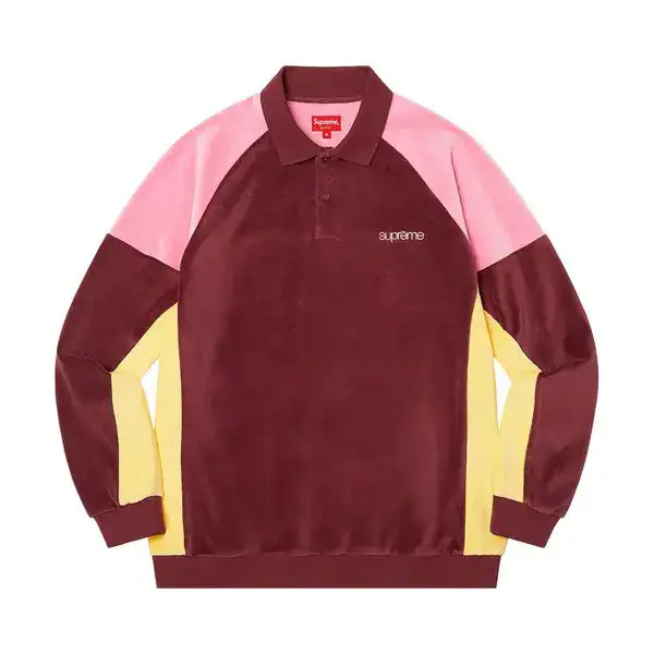 トップス Supreme Paneled Velour L/S Polo Supreme Paneled Velour Long-Sleeve Polo - Red | Editorialist