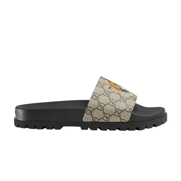 Gucci Gg Supreme Tiger Slide - Black