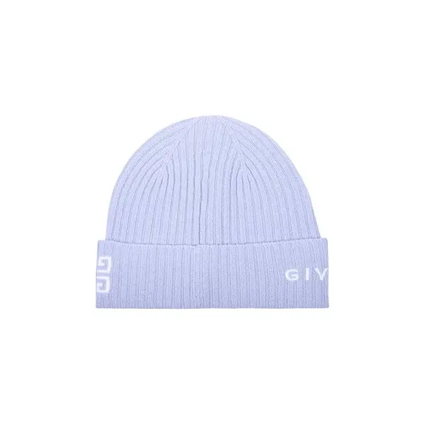 Givenchy Ribbed Embroidered Logo Beanie - Blue