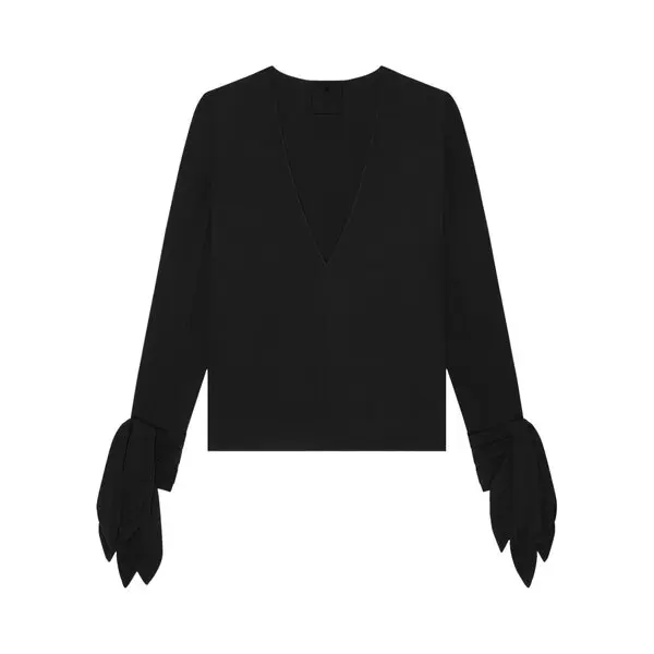 Givenchy Deep V-neck Bow Cuffs Blouse - Black