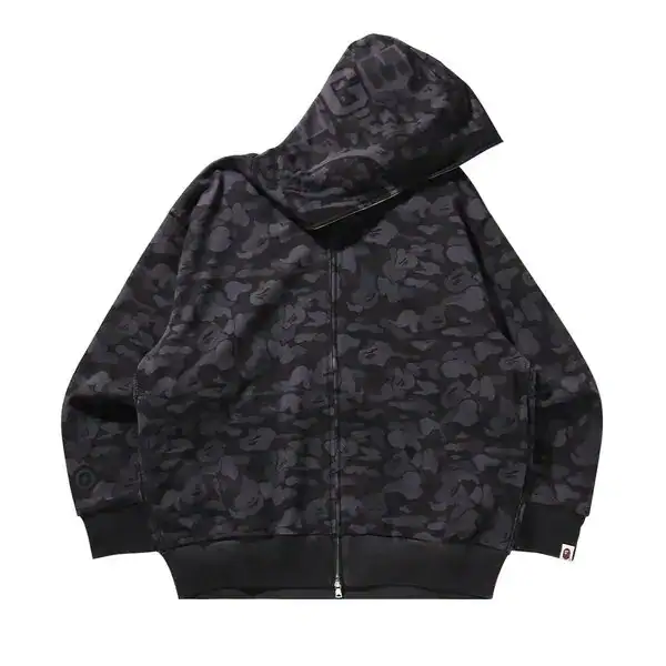 A Bathing Ape Camo Print Relaxed Fit Shark Full Zip Hoodie - Black