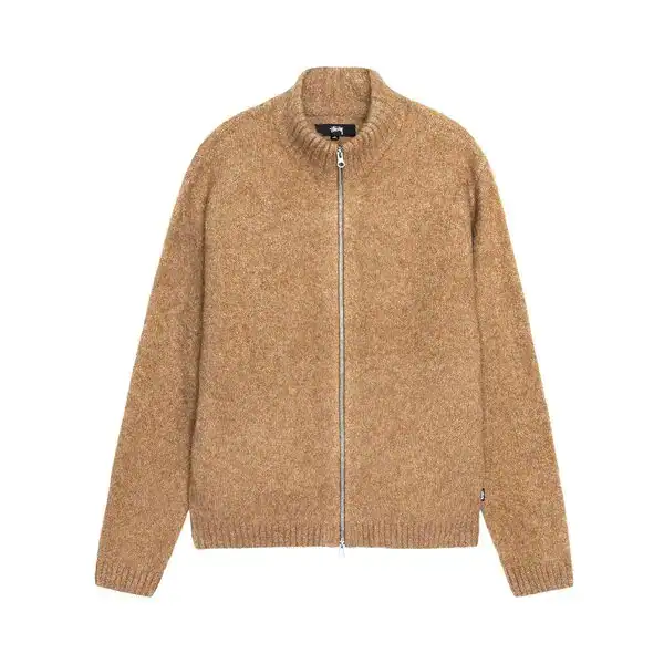 StüSsy Full Zip Brushed Merino Sweater - Brown | Editorialist