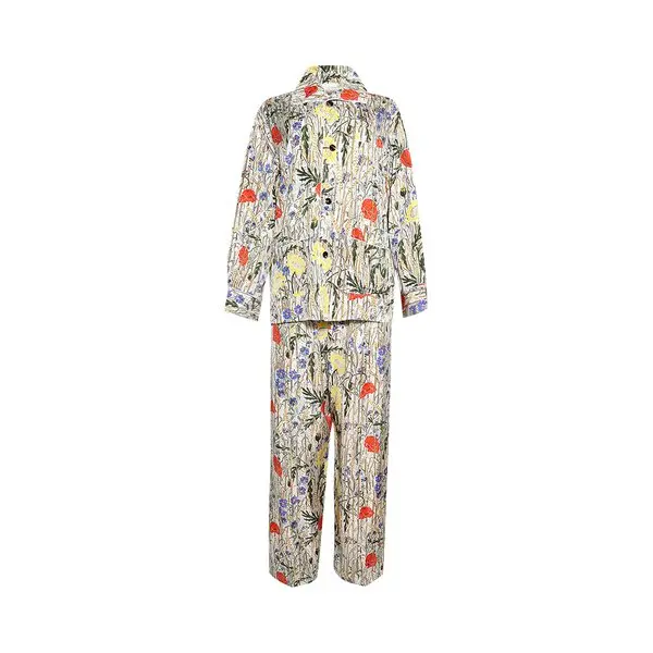 Bottega Veneta Flower Viscose And Silk Pyjama Set 'chalk/hibiscus/khaki