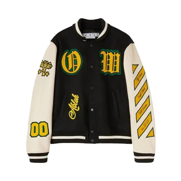 Off-White Graphics Leather Varsity Jacket