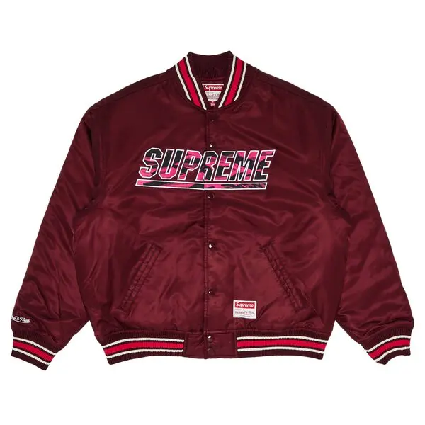 Supreme X Mitchell & Ness Camo Logo Varsity Jacket - Red