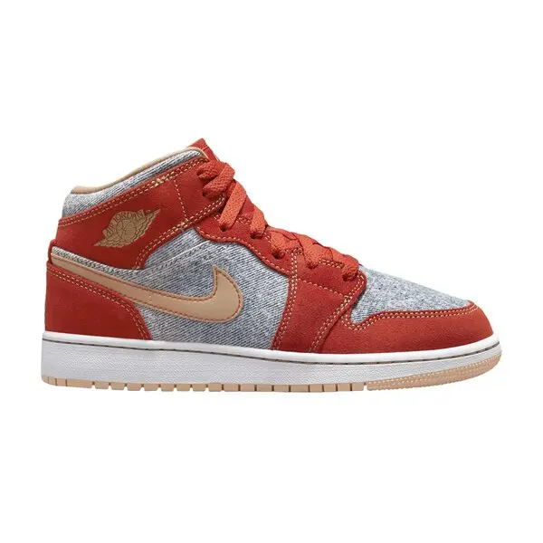 JORDAN 1 Mid Se Gs Denim Sneakers - Red