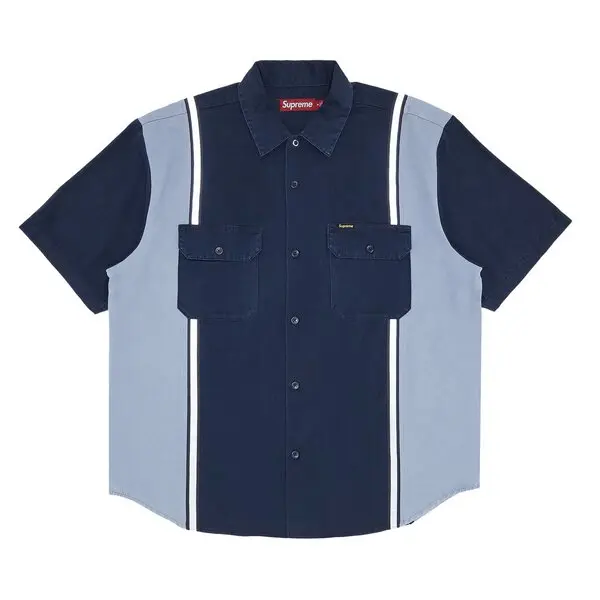 Supreme Reflective Stripe Short-sleeve Work Shirt - Blue