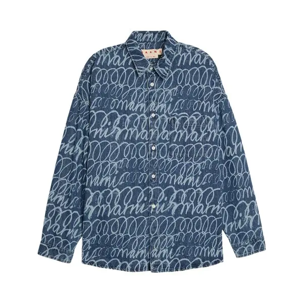 Marni Bleached Echoes Lasered Light Denim Shirt