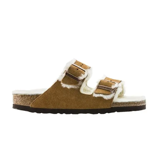 BIRKENSTOCK Arizona Shearling Suede Leather Narrow Sandals - Brown