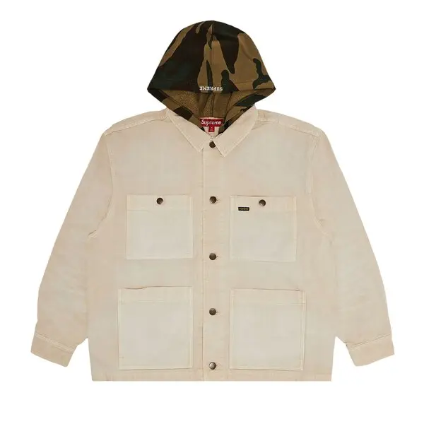 Supreme Worn Hooded Chore Coat - Cream