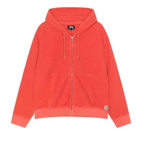 StÜssy Double Layer Waffle Zip Hoodie - Red