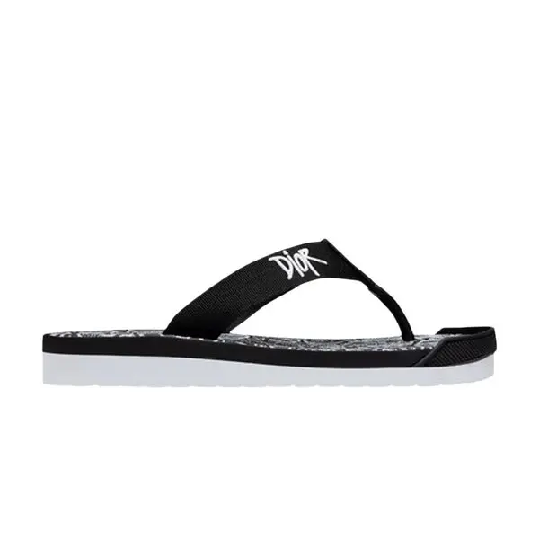 Dior Shawn Stussy X Embroidery Flip Flops - Black