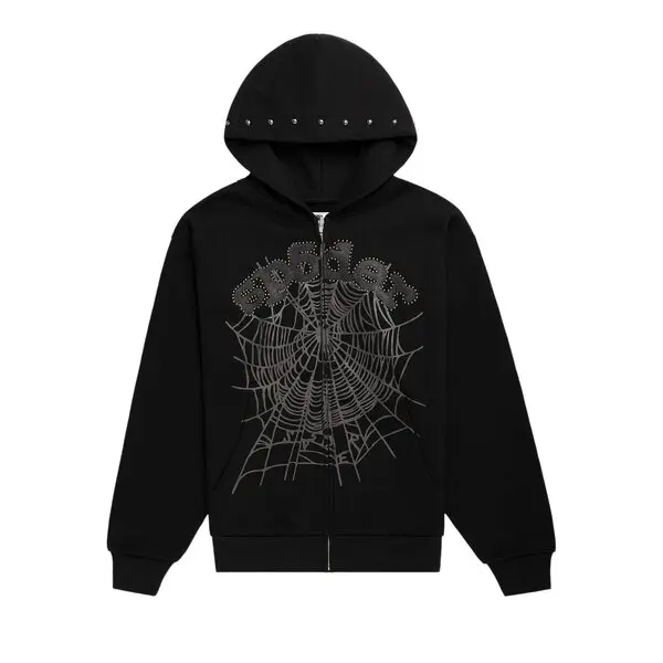 SP5DER Og Web Studded Zip Hoodie - Black