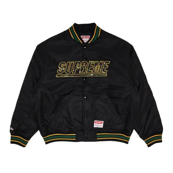 Supreme X Mitchell & Ness Camo Logo Varsity Jacket - Black