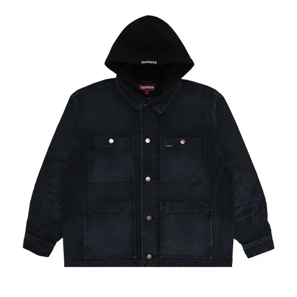 Supreme Worn Hooded Chore Coat - Black